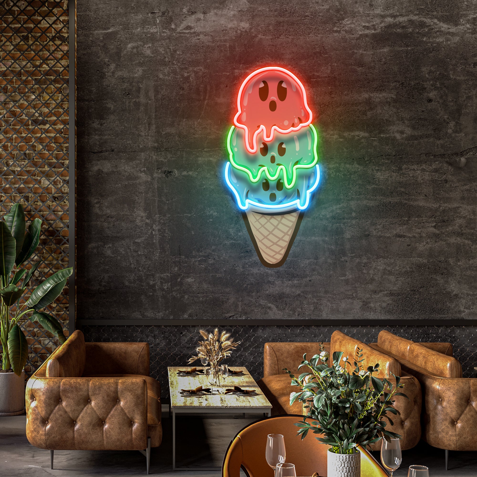 Cute Ice Cream Cartoon Artwork Led Neon Sign Light