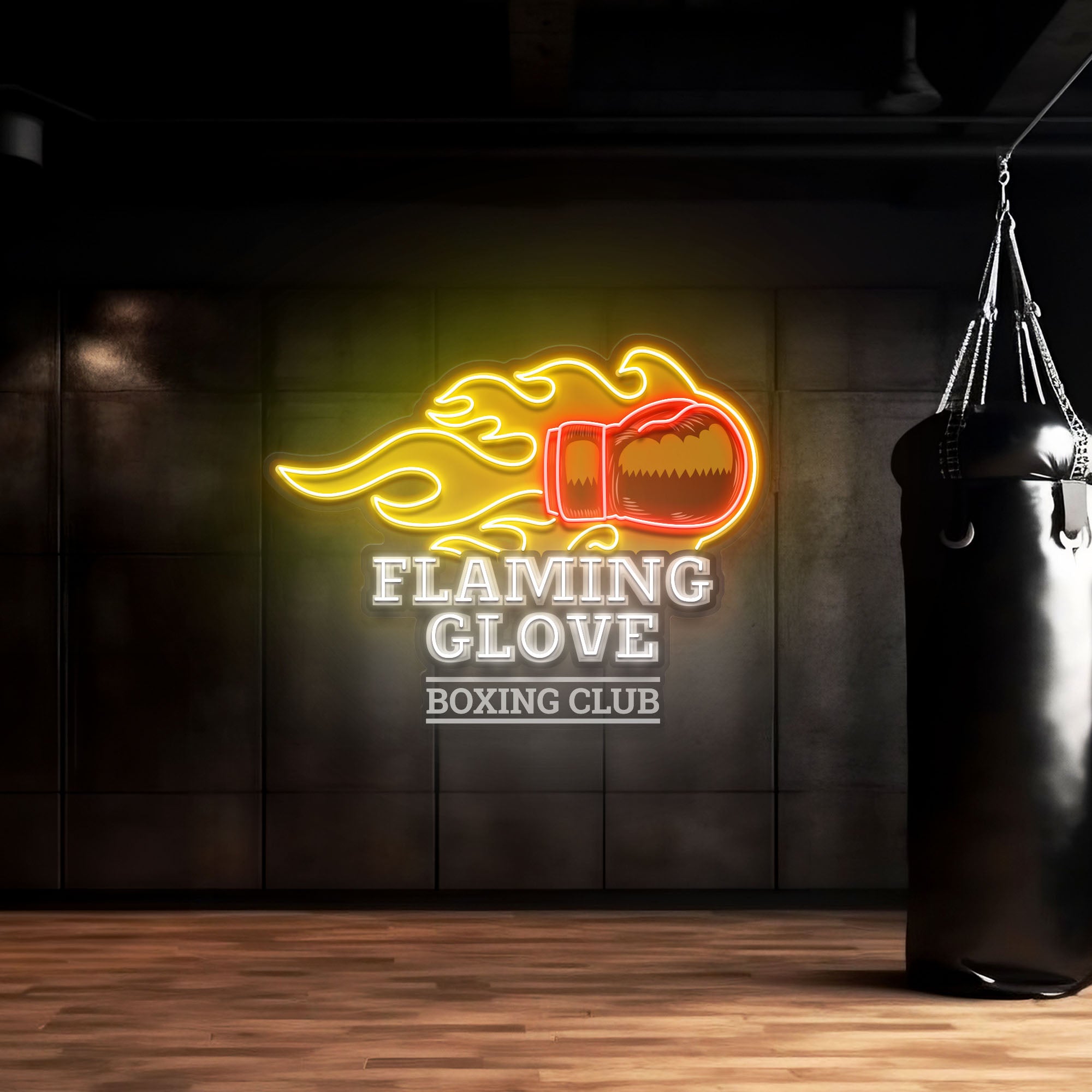 Logo Flaming Glove Boxing Club Artwork Led Neon Sign Light