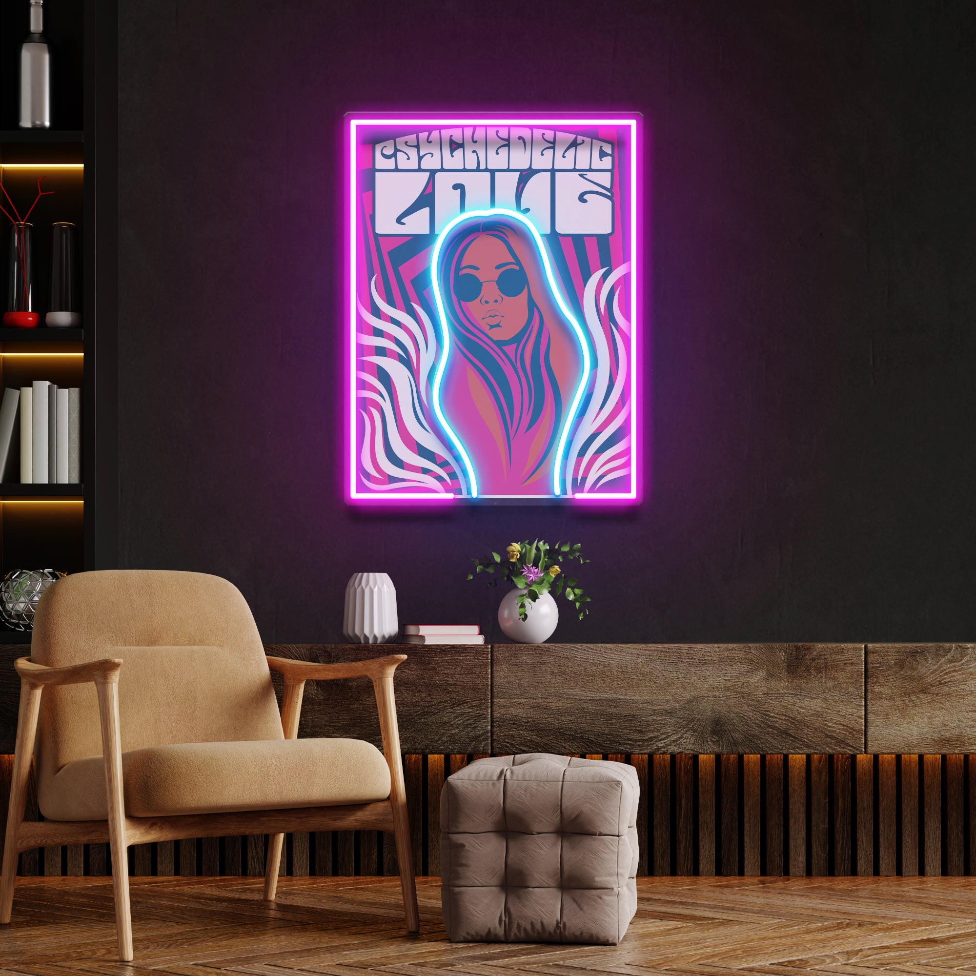 Vintage Hippie Woman Psychedelic Pop Art Led Neon Sign Light