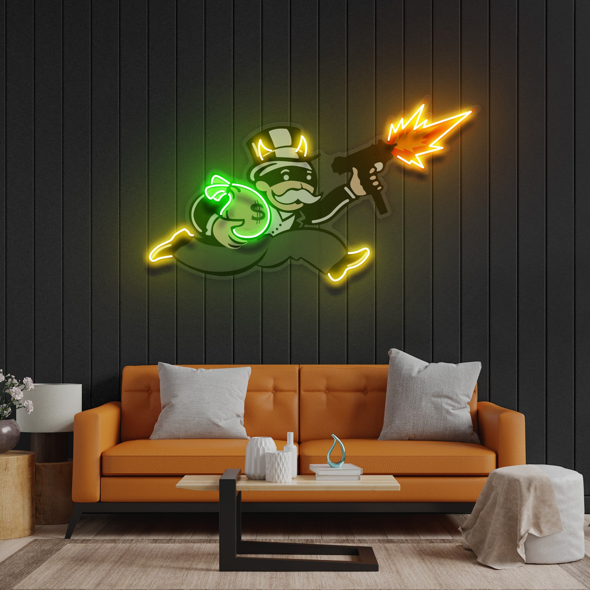 Violent Monopoly Gun Led Neon Acrylic Artwork Led Neon Sign Light