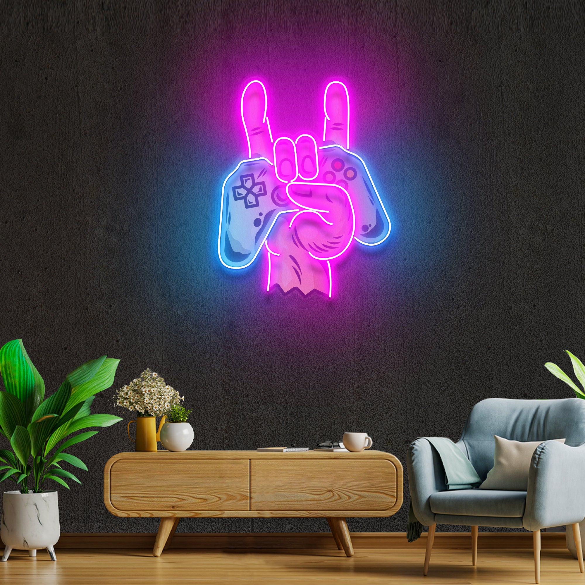 Game Hand Sign Artwork Led Neon Sign Light